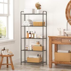 Tajsoon 5-Tier Storage Rack, Metal Shelving Unit Storage Shelves, Multipurpose Shelf Display Rack for Living Room, Kitchen, Bathroom, Balcony, Americano/Black