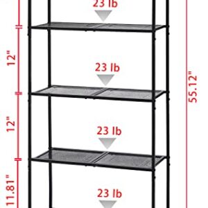 Tajsoon 5-Tier Storage Rack, Metal Shelving Unit Storage Shelves, Multipurpose Shelf Display Rack for Living Room, Kitchen, Bathroom, Balcony, Americano/Black