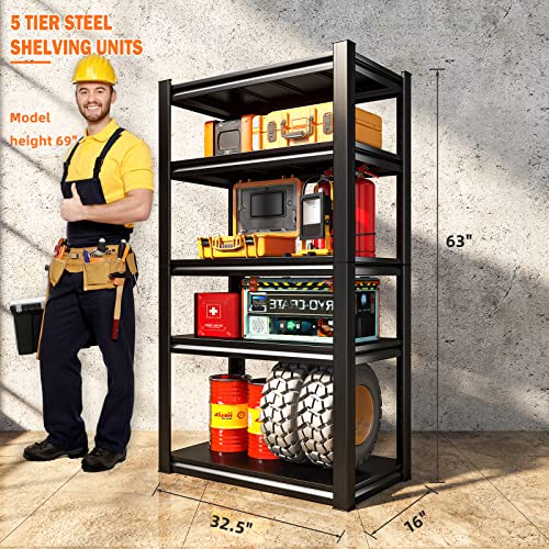 Raybee Garage Shelving Heavy Duty Load 2050LBS, Garage Storage Shelves Heavy Duty Shelving, Adjustable 5-Tier Metal Shelving Unit, Garage Shelves for Storage Shelving, Commercial Basement Storage Rack