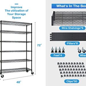 Haiput Wam Garage Storage Shelves for Storage,Organizer Metal Wire Shelving Unit, 5/6 Tier Steel Storage Racks,750Lbs Rust-Proof Adjustable Shelves (Black, 2100Lbs 6 Tier)