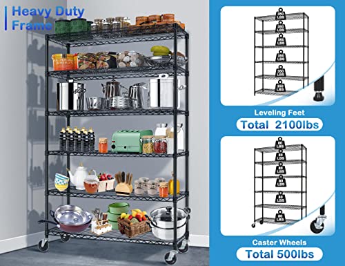 Haiput Wam Garage Storage Shelves for Storage,Organizer Metal Wire Shelving Unit, 5/6 Tier Steel Storage Racks,750Lbs Rust-Proof Adjustable Shelves (Black, 2100Lbs 6 Tier)