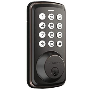 keyless entry door lock, zomoss electronic keypad deadbolt lock, auto lock, 20 user codes, digital deadbolt for front door, easy to install, 1 press locking, oil rubbed bronze