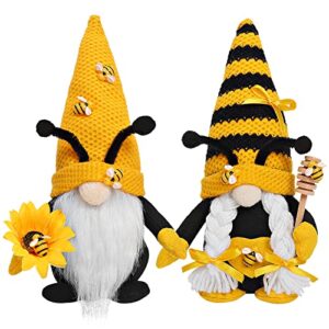 crczk bumble bee gnome plush - mr and mrs honeybee spring gnomes plushie ornaments -scandinavian tomte elf world bee day decor, swedish dwarf figurine table shelf tiered tray decorations bee gnome