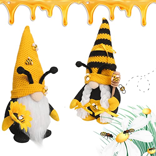 CRCZK Bumble Bee Gnome Plush - Mr and Mrs Honeybee Spring Gnomes Plushie Ornaments -Scandinavian Tomte Elf World Bee Day Decor, Swedish Dwarf Figurine Table Shelf Tiered Tray Decorations bee gnome