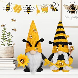 CRCZK Bumble Bee Gnome Plush - Mr and Mrs Honeybee Spring Gnomes Plushie Ornaments -Scandinavian Tomte Elf World Bee Day Decor, Swedish Dwarf Figurine Table Shelf Tiered Tray Decorations bee gnome