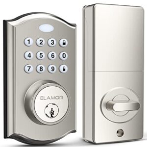 keyless entry deadbolt lock - electronic door lock with keypad, smart deadbolt lock with auto lock, security waterproof smart lock easy install ideal for front door, home use, apartment - elamor m19