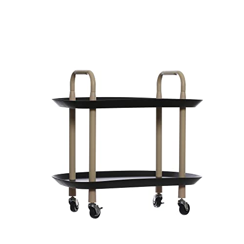 Main + Mesa Modern Plastic and Metal 2-Tier Trolley, Black and Sand