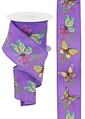 Craig Bachman Butterflies & Branches Wired Edge Ribbon, 10 Yards (2.5 Inch, Dark Lavender)