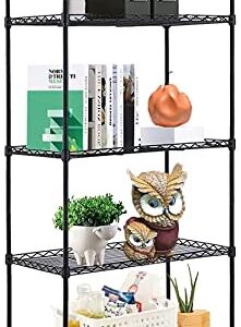 MACRO GLOBE 5-Tiers Carbon Steel Shelving Units, Kitchen Organizer with 6 Hooks, Classic Wire Shelving Units, Multi Use Storage Rack for Home Office, Size 59.10 “x 23.60” x 13.80”(Black)