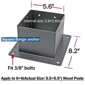 Antsky 4 Pack 6x6(Actual Size: 5.5x5.5) Stainless Steel Flange Anchor Base for Wood Posts/Beams, Deck Railing/Pergola/Gazebo Hardware (Black Finish)