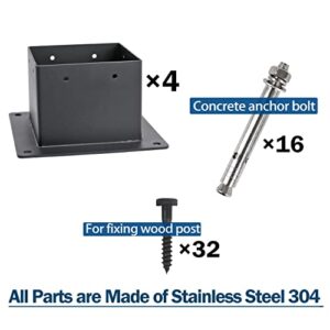 Antsky 4 Pack 6x6(Actual Size: 5.5x5.5) Stainless Steel Flange Anchor Base for Wood Posts/Beams, Deck Railing/Pergola/Gazebo Hardware (Black Finish)