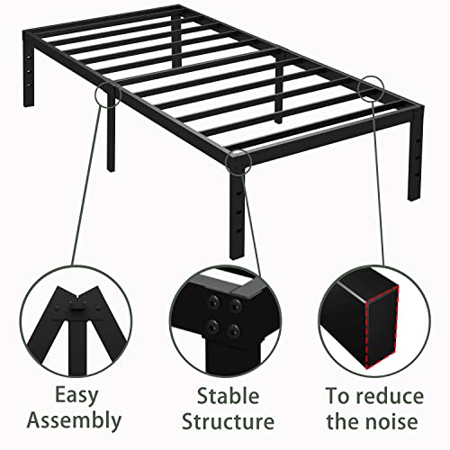 Goltriever Twin XL Bed Frames, 18 Inch High Heavy Duty Metal Frame, 2500Lbs Non-Slip Steel Slats Support Bed Frame with Storage, No Box Spring Needed, Easy Assembly, Black