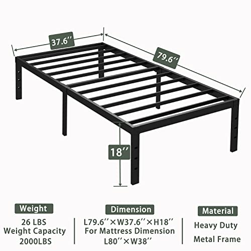 Goltriever Twin XL Bed Frames, 18 Inch High Heavy Duty Metal Frame, 2500Lbs Non-Slip Steel Slats Support Bed Frame with Storage, No Box Spring Needed, Easy Assembly, Black