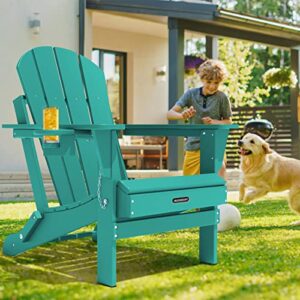 muchenghy folding adirondack chairs, patio chairs, lawn chairs, outdoor chairs, adirondack chair plastic, fire pit chairs, weather resistant with cup holder for deck, backyard, garden(lake blue)