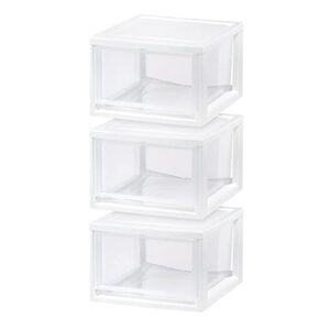 IRIS USA MSD-1 Compact Stacking Drawer, White, 6 Quart, 4-Pack & Stackable Plastic Storage Drawer, Medium-3 Pack (White)