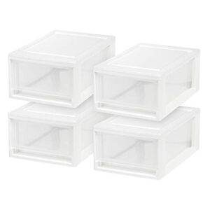 IRIS USA MSD-1 Compact Stacking Drawer, White, 6 Quart, 4-Pack & Stackable Plastic Storage Drawer, Medium-3 Pack (White)