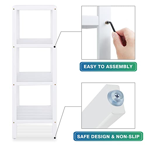 SMIBUY Bathroom Storage Shelf, 4-Tier Bamboo Rack Organizer, Multifunctional Shelving Unit for Living Room Bedroom Kitchen (White)