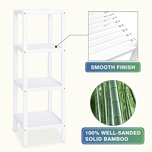 SMIBUY Bathroom Storage Shelf, 4-Tier Bamboo Rack Organizer, Multifunctional Shelving Unit for Living Room Bedroom Kitchen (White)