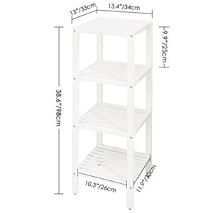 SMIBUY Bathroom Storage Shelf, 4-Tier Bamboo Rack Organizer, Multifunctional Shelving Unit for Living Room Bedroom Kitchen (White)