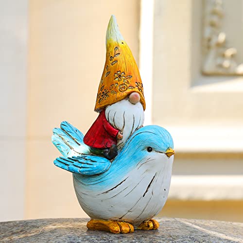 CYnice Garden Gnome Statue Outdoor Decor - Garden Gnomes Sitting on Bird Statue for Garden Yard Patio Lawn Decorations,Gnome Gifts