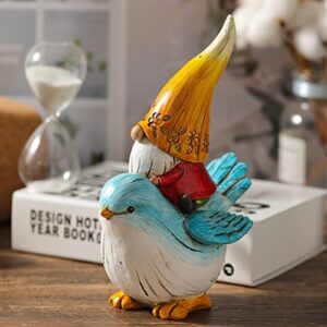 CYnice Garden Gnome Statue Outdoor Decor - Garden Gnomes Sitting on Bird Statue for Garden Yard Patio Lawn Decorations,Gnome Gifts