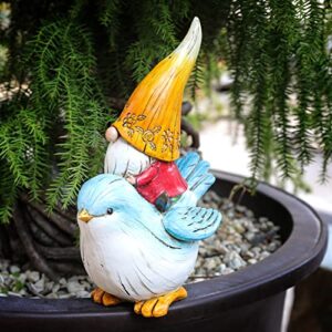 CYnice Garden Gnome Statue Outdoor Decor - Garden Gnomes Sitting on Bird Statue for Garden Yard Patio Lawn Decorations,Gnome Gifts