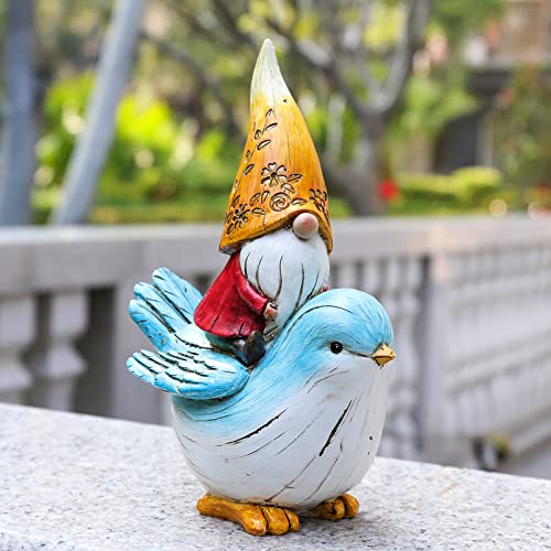 CYnice Garden Gnome Statue Outdoor Decor - Garden Gnomes Sitting on Bird Statue for Garden Yard Patio Lawn Decorations,Gnome Gifts