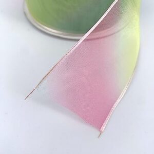 XMRIBBON Rainbow Sheer Organza Ribbon Wired 1-1/2 Inch X 25 Yards for Floral & Craft Decoration