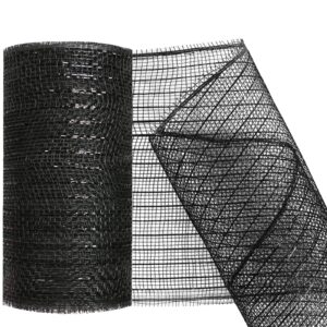 mikimiqi deco mesh 5.9 inch x 30 feet decor mesh ribbon with metallic foil deco mesh wreath supplies ribbon mesh roll for spring wreaths craft party decor, not wired (black)