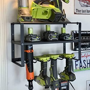 OUUO 3 Tiers Tool Garage Organization Drill Holder Heavy Duty Carbon Steel Power Tool Organizer - USA Designed Garage Storage Shelves - Garage Wall Mount Shelf - Power Tool Storage Rack