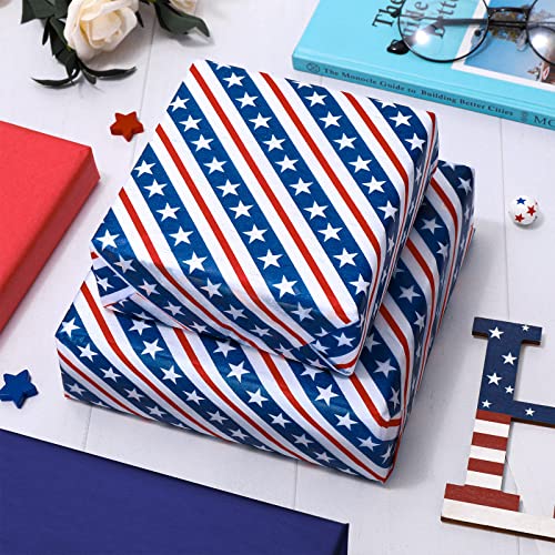 Whaline Patriotic Tissue Paper Patriotic Star Stripe Pattern Tissue Paper Red Blue Wrapping Paper 4th of July Art Tissue Art Tissue for Independence Day Gift Packing Party Decorations, 14x20 Inch