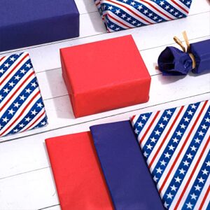 Whaline Patriotic Tissue Paper Patriotic Star Stripe Pattern Tissue Paper Red Blue Wrapping Paper 4th of July Art Tissue Art Tissue for Independence Day Gift Packing Party Decorations, 14x20 Inch