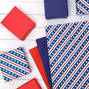 Whaline Patriotic Tissue Paper Patriotic Star Stripe Pattern Tissue Paper Red Blue Wrapping Paper 4th of July Art Tissue Art Tissue for Independence Day Gift Packing Party Decorations, 14x20 Inch