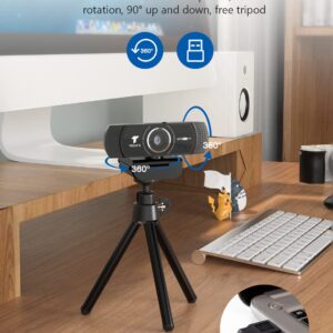 TECURS 1080P 60FPS Web Camera, HD Webcam with Microphone, Streaming Webcam with Tripod and Privacy Cover, Computer Camera for Calls/Conference, Zoom/Skype/YouTube, Laptop