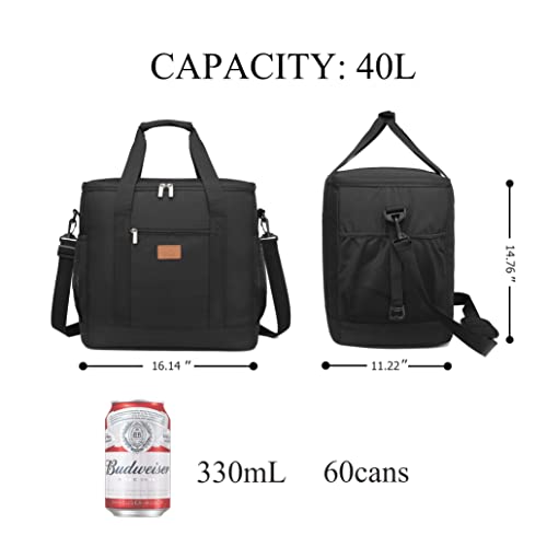 MOYAQI Large Soft Sided Picnic Cooler Bag 40L Insulated Leak Proof for 60 Cans of Beverage or Beer Storage, Collapsible Cooler Lunch Bag for Camping, Lunch, Beach, Picnic, Road Trips, Shopping, Travel