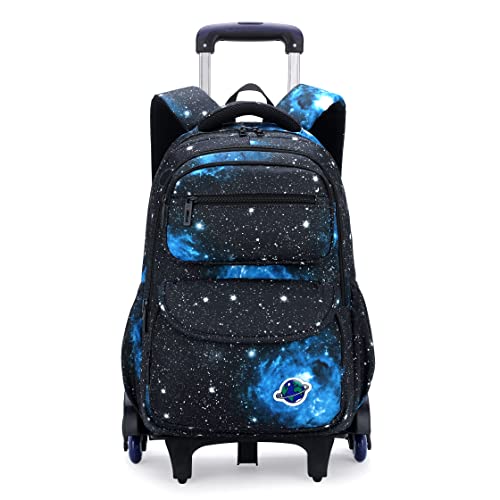 ZHANAO Rolling Backpacks for Boys Girls Trolley School Bags Starry-Sky Print Primary Middle School Boys Wheeled