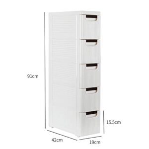 5 Tier Storage Drawers Rolling Cart, Plastic Drawers Unit on Wheels, Tower Narrow Slim Container Cabinet, Standing Shelf Units for Bathroom Bedroom Office Kitchen Living Room (7.5L x 16.6W x 35.8H)