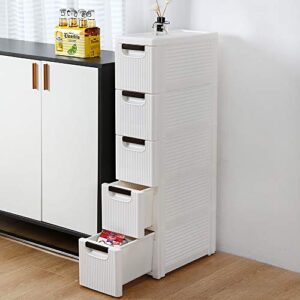 5 Tier Storage Drawers Rolling Cart, Plastic Drawers Unit on Wheels, Tower Narrow Slim Container Cabinet, Standing Shelf Units for Bathroom Bedroom Office Kitchen Living Room (7.5L x 16.6W x 35.8H)