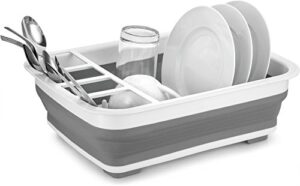 home basics silicone and plastic easy storage collapsible dish rack and cutlery holder white