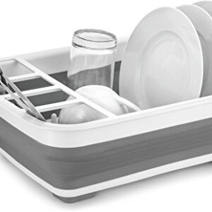 Home Basics Silicone and Plastic Easy Storage Collapsible Dish Rack and Cutlery Holder White