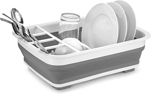 Home Basics Silicone and Plastic Easy Storage Collapsible Dish Rack and Cutlery Holder White