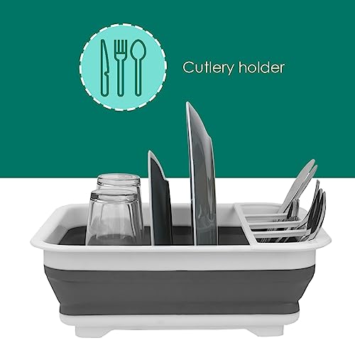 Home Basics Silicone and Plastic Easy Storage Collapsible Dish Rack and Cutlery Holder White