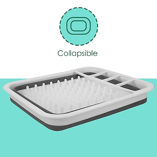 Home Basics Silicone and Plastic Easy Storage Collapsible Dish Rack and Cutlery Holder White