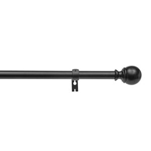 Amazon Basics 1" Curtain Rod with Round Finials, 72" to 144" and Decorative Curtain Holdback, Set of 2, Black