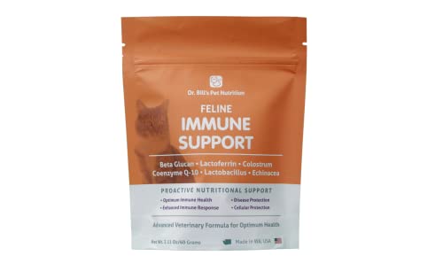 Dr. Bill’s Feline Immune Support | Immune Support for Cats | Colostrum for Cats | Pet Supplement | Includes Beta Glucan, Lactoferrin, Colostrum, Zinc, Coenzyme Q-10, and Bifidobacterium