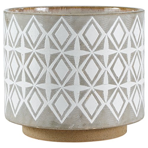 Amazon Brand - Rivet Geometric Ceramic Planter Cylindrical Pot, 8.6"H, Large, Gray