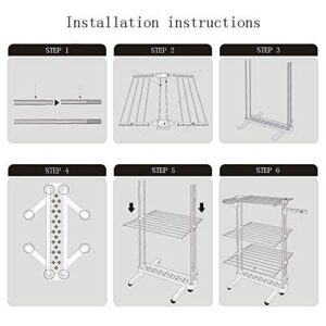 Newerlives BR505 3-Tier Collapsible Clothes Drying Rack with Casters, Laundry Drying Rack, Stainless Steel Hanging Rods, Indoor & Outdoor Use