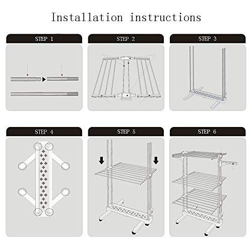 Newerlives BR505 3-Tier Collapsible Clothes Drying Rack with Casters, Laundry Drying Rack, Stainless Steel Hanging Rods, Indoor & Outdoor Use