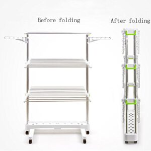 Newerlives BR505 3-Tier Collapsible Clothes Drying Rack with Casters, Laundry Drying Rack, Stainless Steel Hanging Rods, Indoor & Outdoor Use