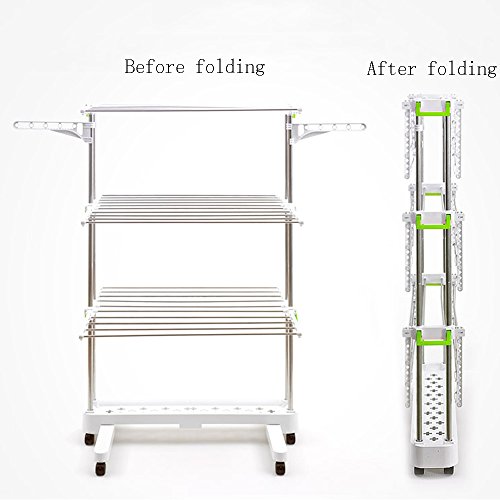 Newerlives BR505 3-Tier Collapsible Clothes Drying Rack with Casters, Laundry Drying Rack, Stainless Steel Hanging Rods, Indoor & Outdoor Use